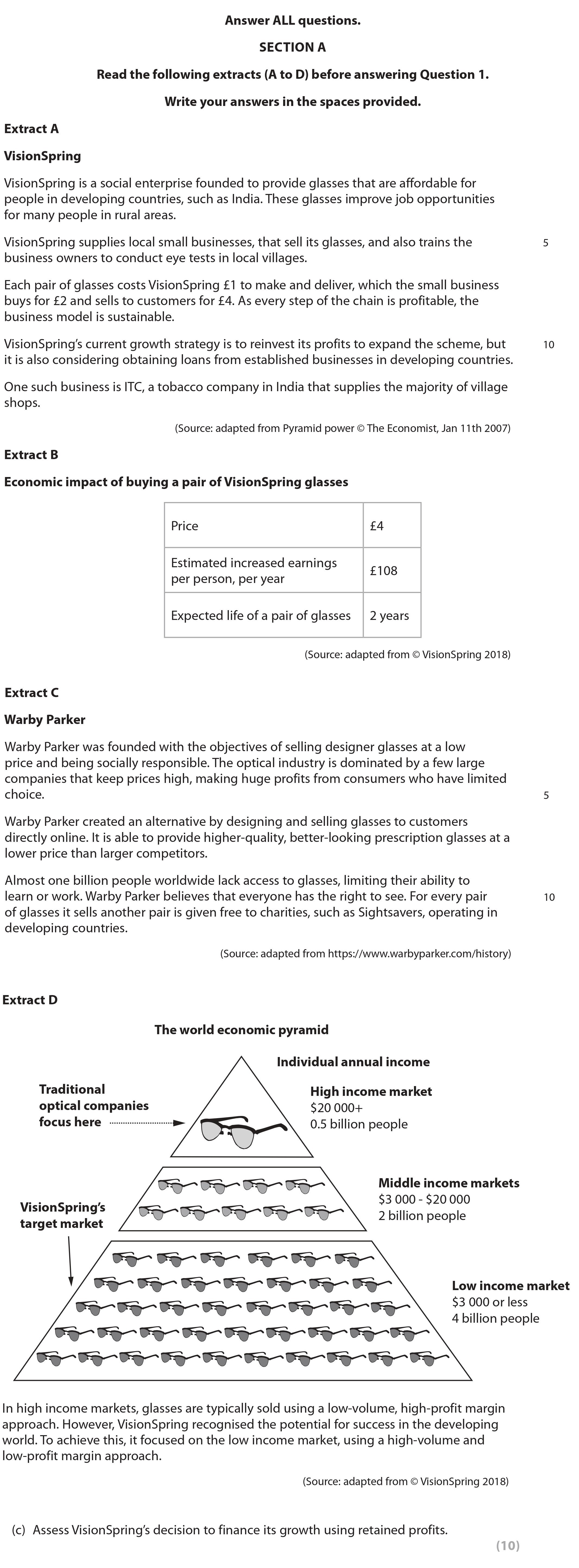 A-Level Edexcel Business Marketing Mix & Strategy: Assess VisionSpring’s decision t