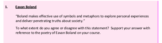Leaving Cert English POETRY - Boland (2025): Eavan Boland "Boland makes ...