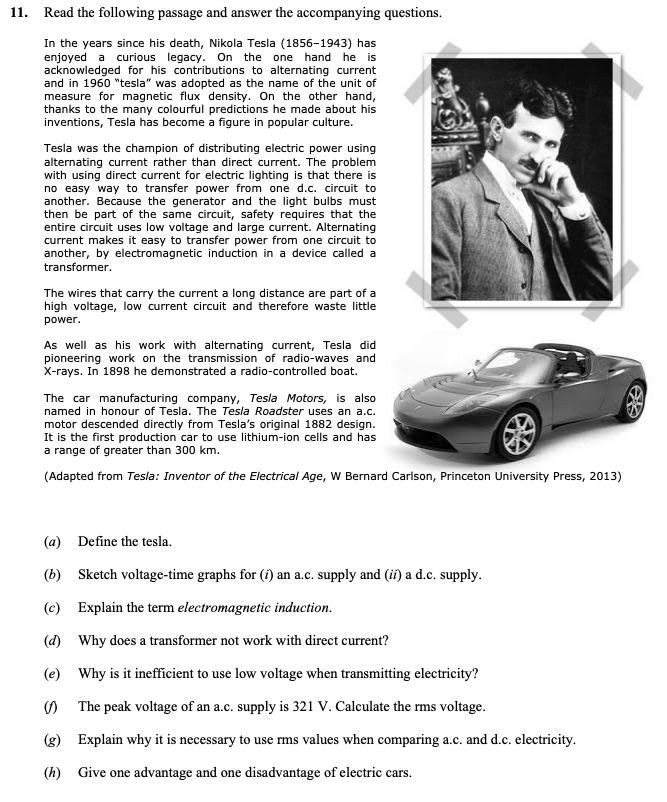 Leaving Cert Physics Electromagnetic Induction: Read the following ...