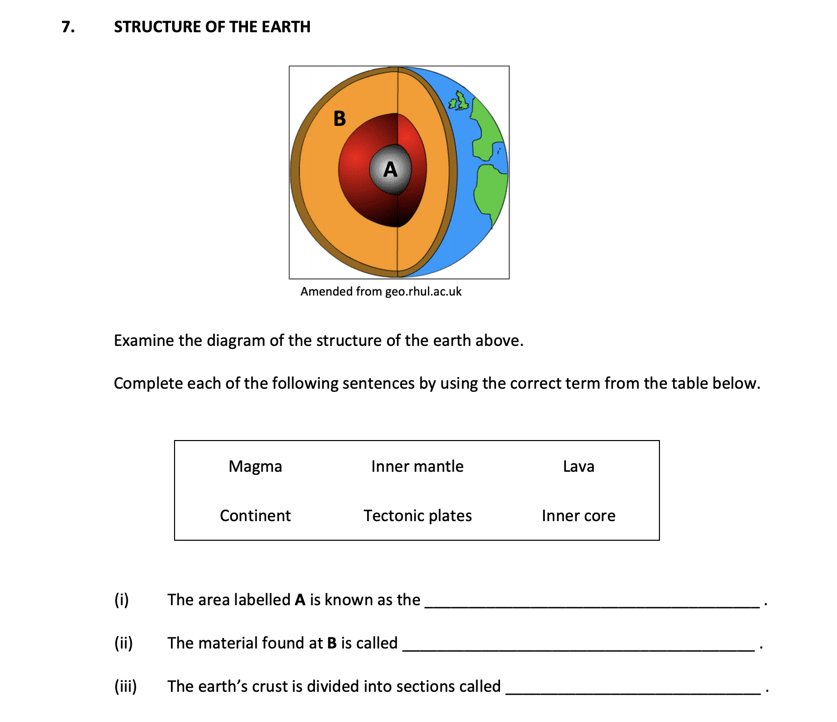 Junior Cycle Geography The Earth & Plates: examine the diagram of the ...