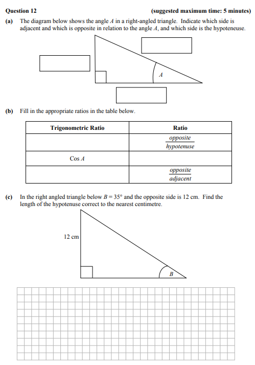 Junior Cycle Mathematics Trigonometry: The diagram below shows the angl