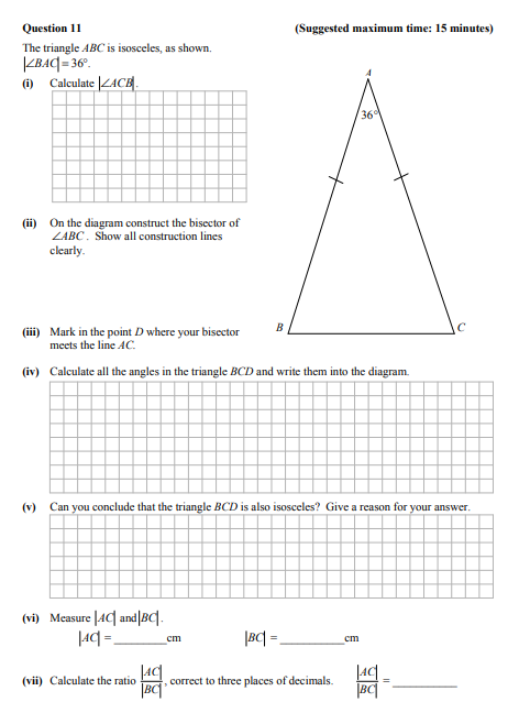 Junior Cycle Mathematics Geometry: The triangle ABC is isosceles, a
