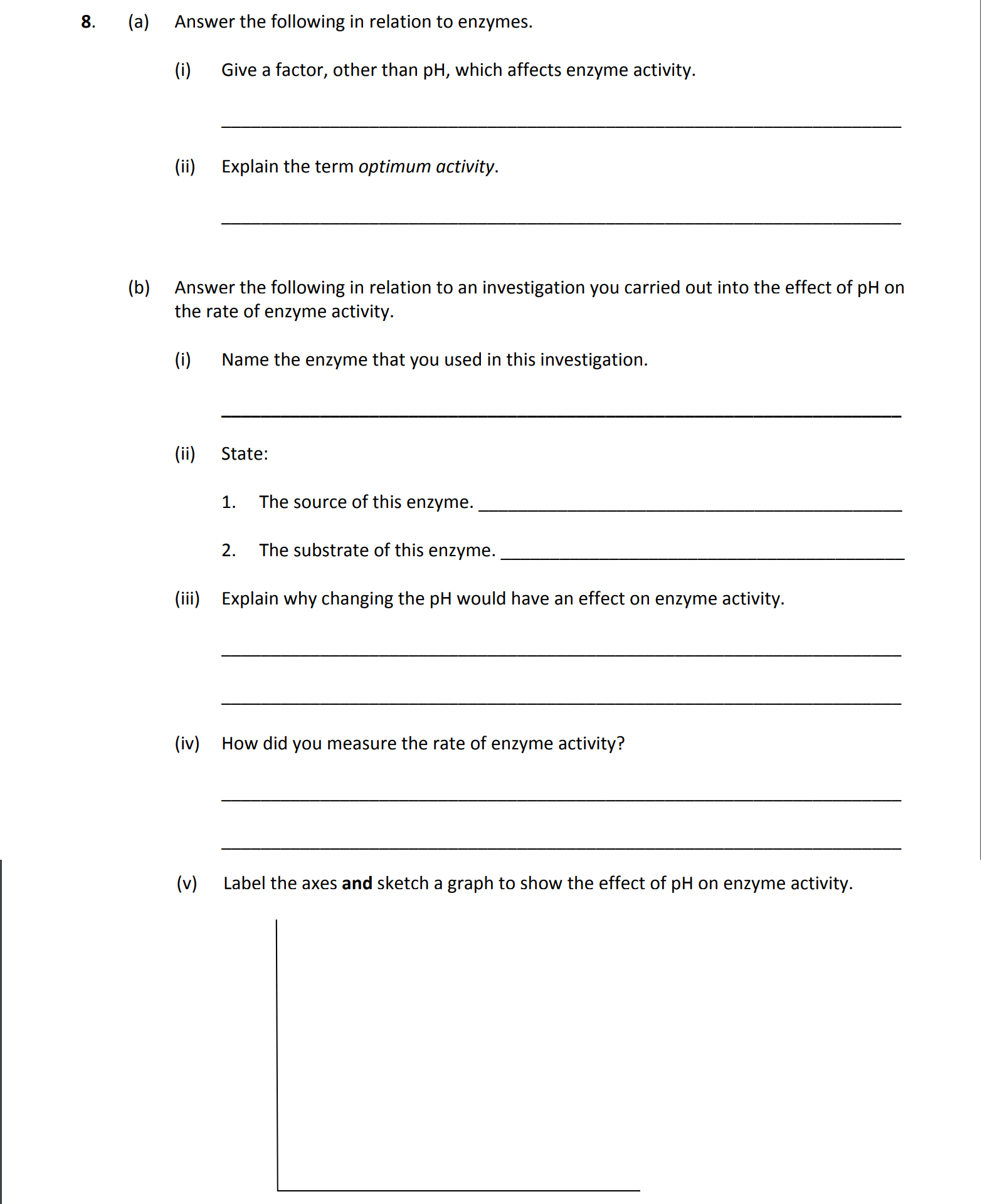Leaving Cert Biology Cell Metabolism & Enzymes: 8. (a) Answer the ...