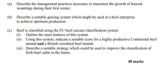 Leaving Cert Agricultural Science Beef & Dairy Cattle: Describe the ...