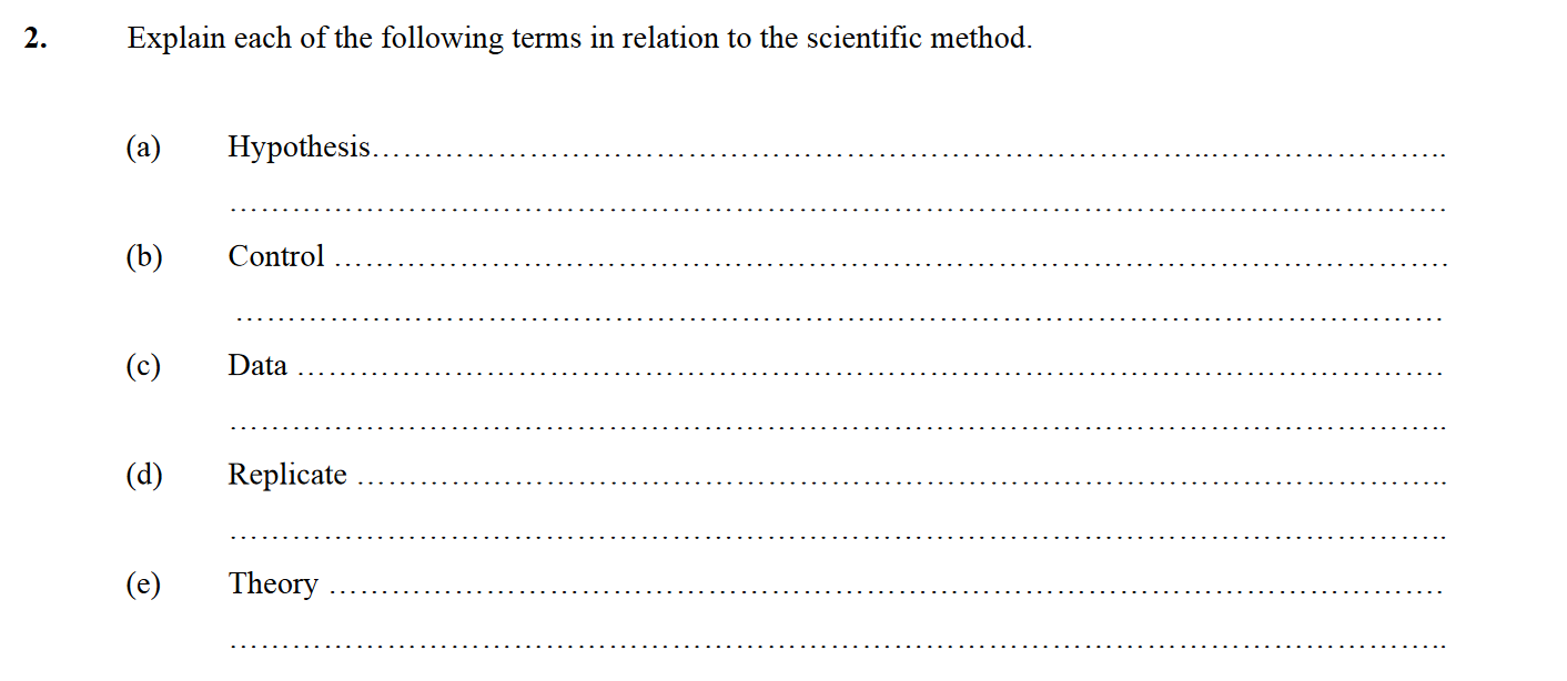 Leaving Cert Biology EXPERIMENTS - ALL: Explain each of the following te