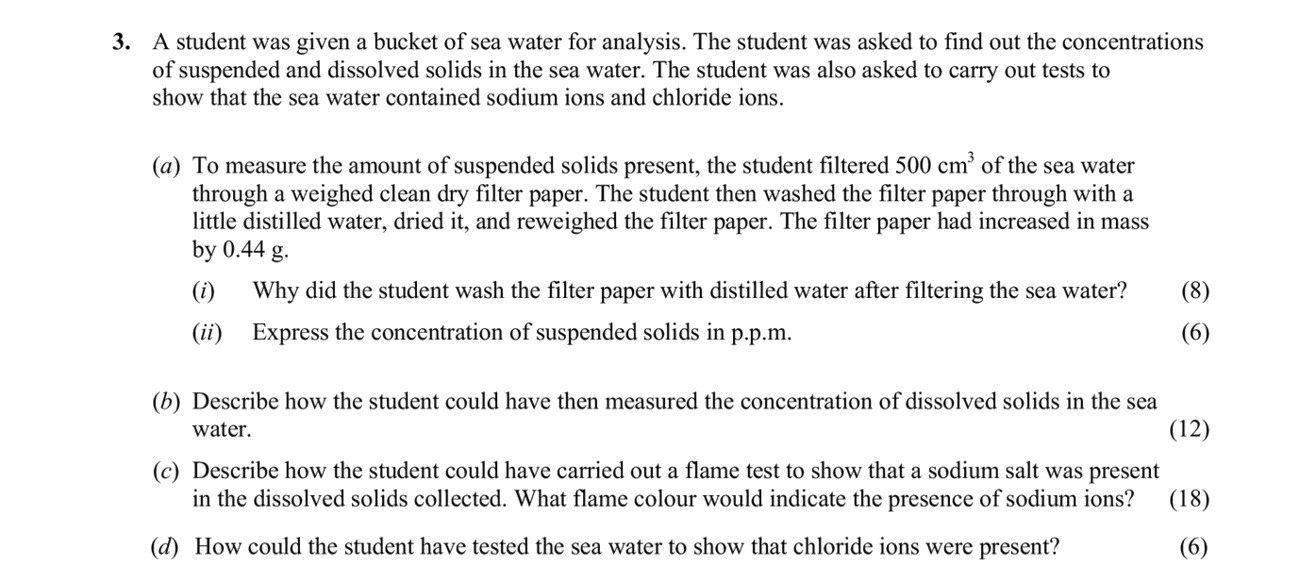 Leaving Cert Chemistry Water & Water Analysis: A student was given a ...