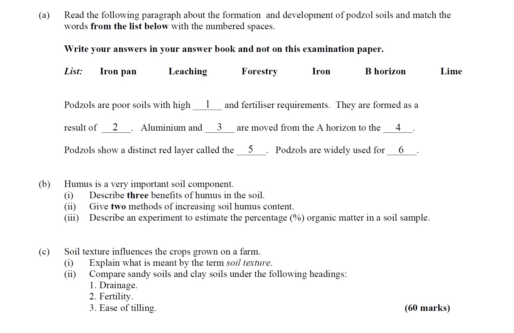 Leaving Cert Agricultural Science Soil Science: Read the following ...
