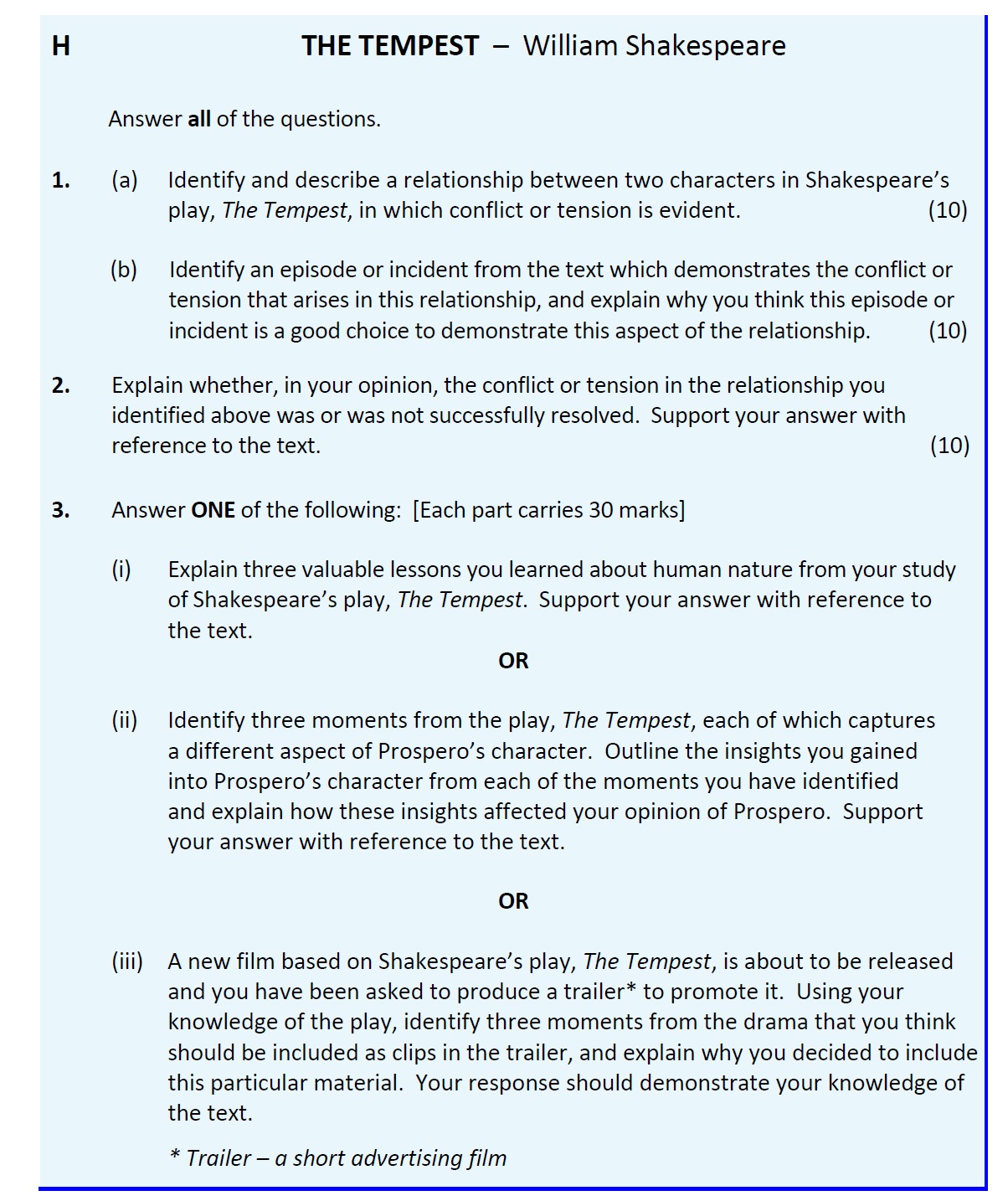 Leaving Cert English The Tempest: Identify and describe a relation