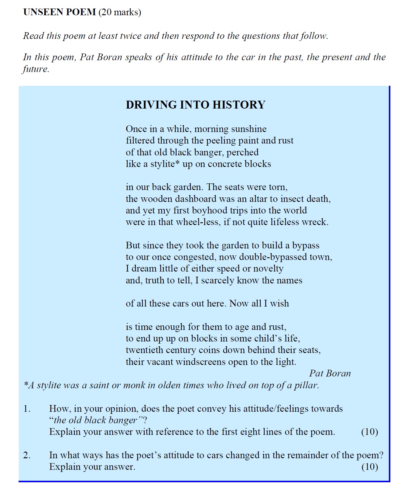 Leaving Cert English Unseen Poetry: How, in your opinion, does the p