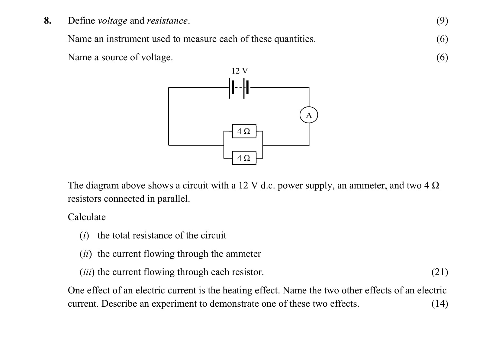 Leaving Cert Physics Electrical Circuits: Define voltage and resistance.