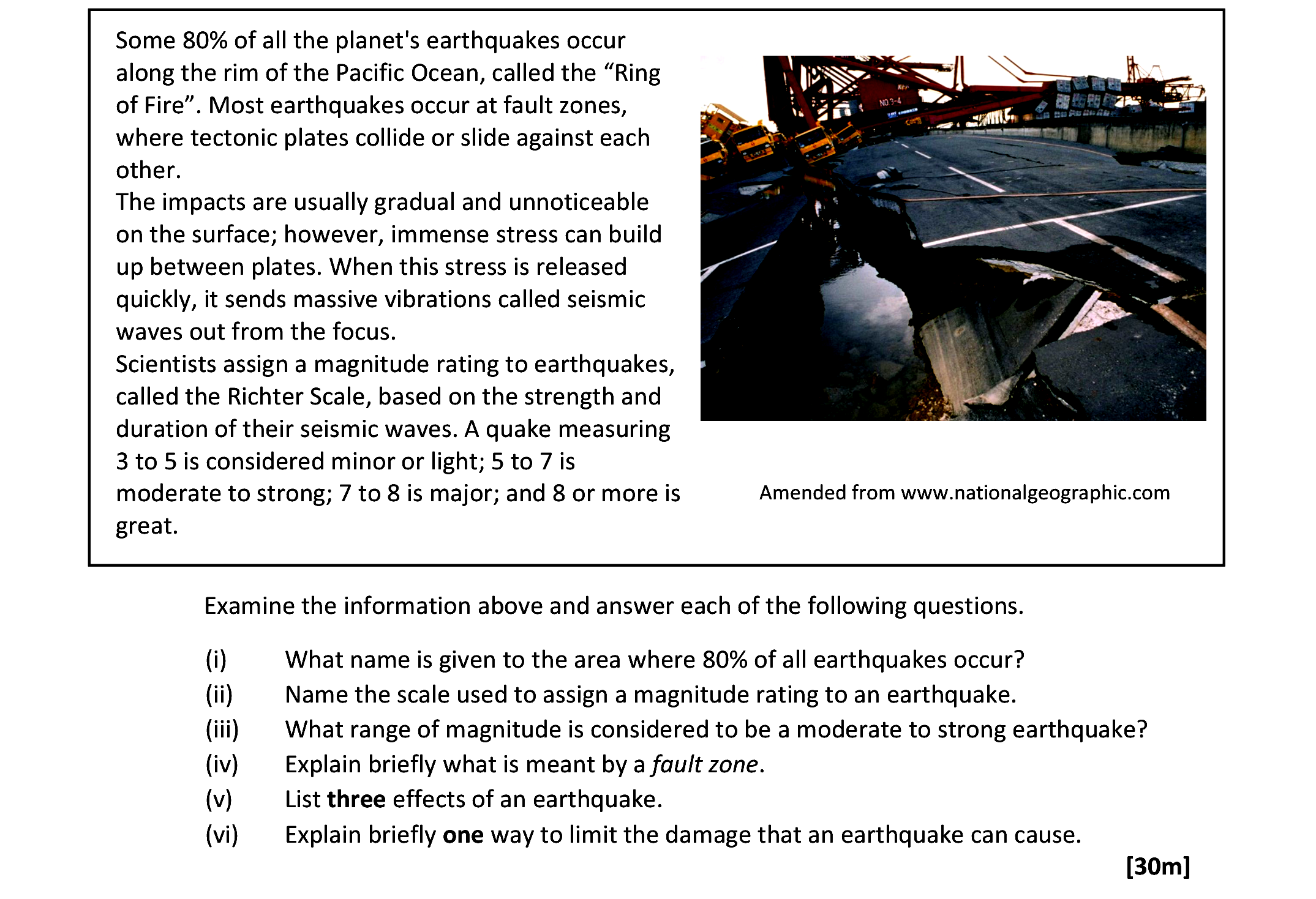 Leaving Cert Geography Earthquakes & Volcanoes: Examine the information ...