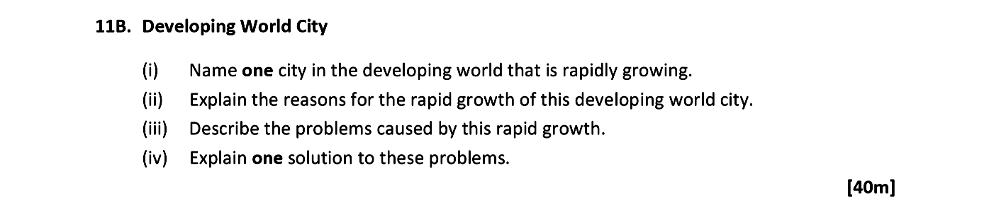 Leaving Cert Geography HUMAN - Urban Geography: Developing World City ...