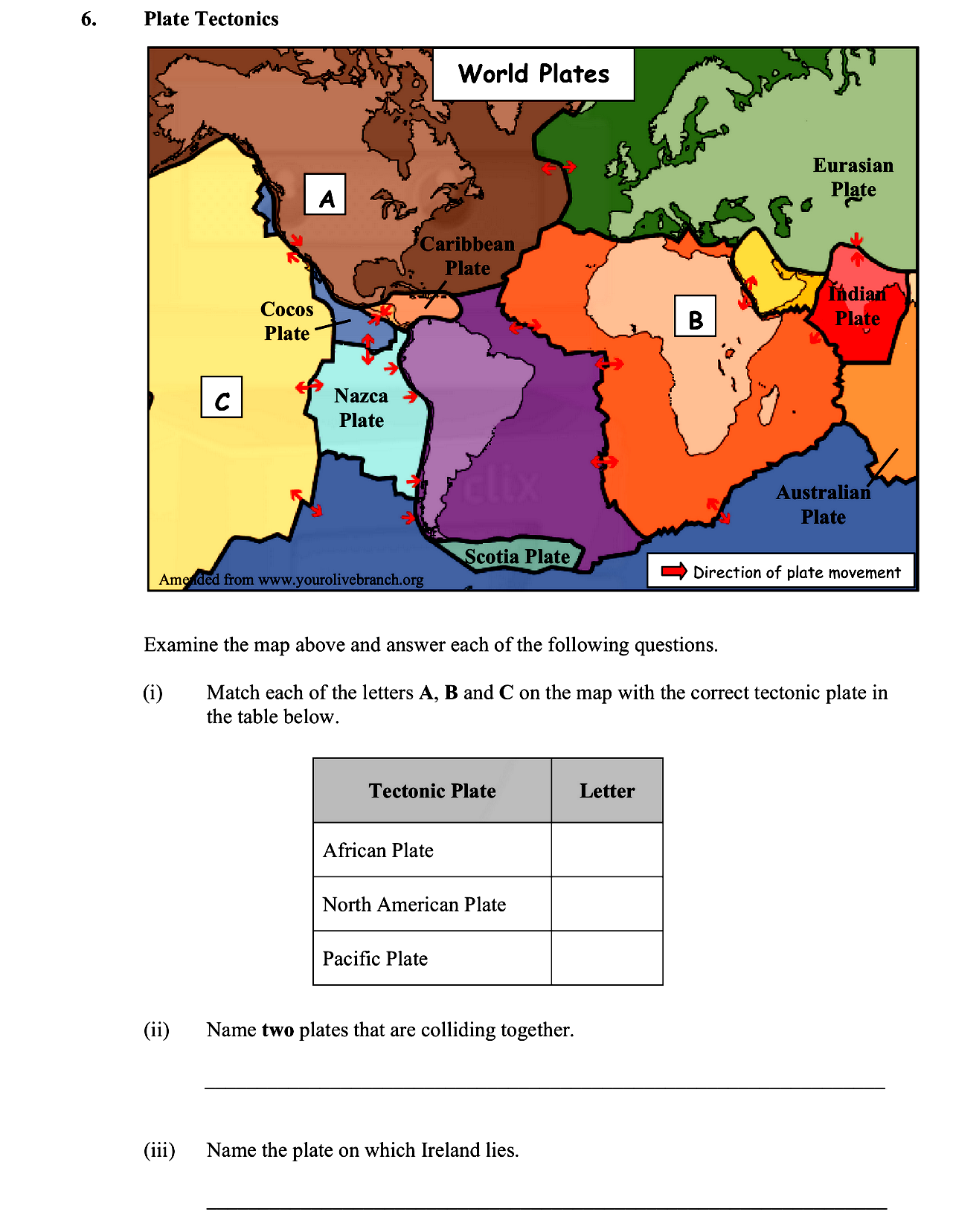 Leaving Cert Geography Tectonic Plates: Examine the map above and answer