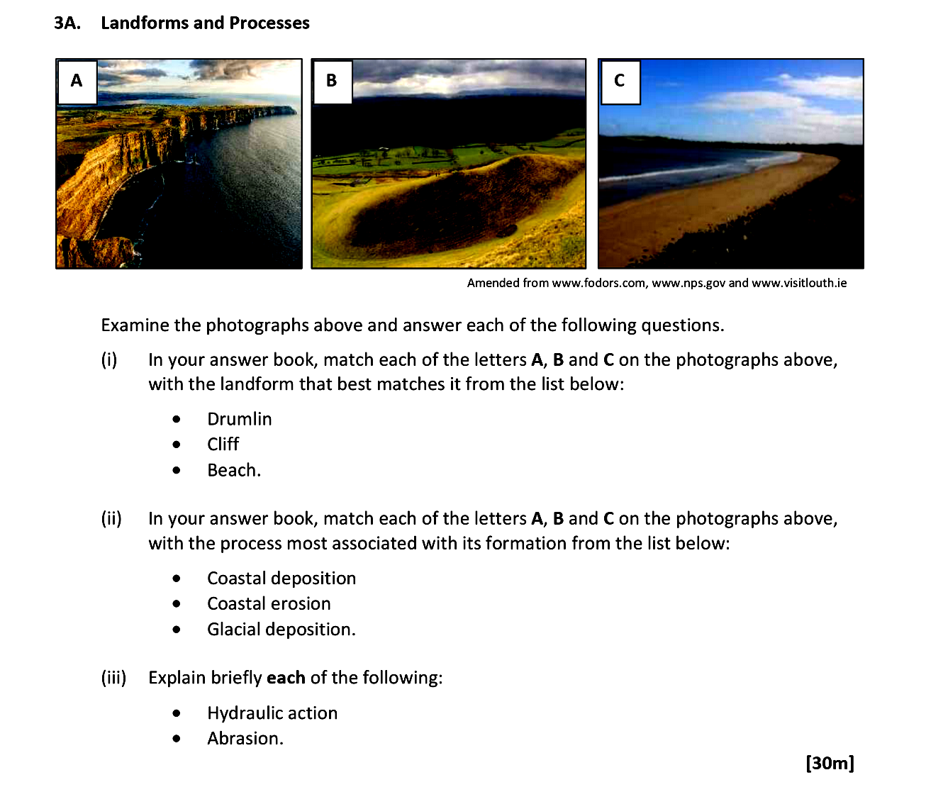 Leaving Cert Geography The Sea: Examine the photographs above an