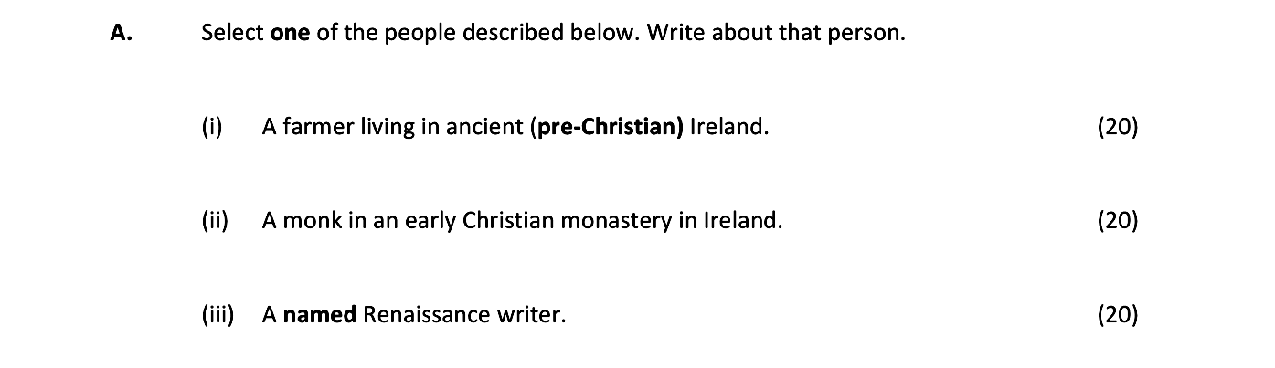 Junior Cycle History People in History ( OLD COURSE ): Select one of ...