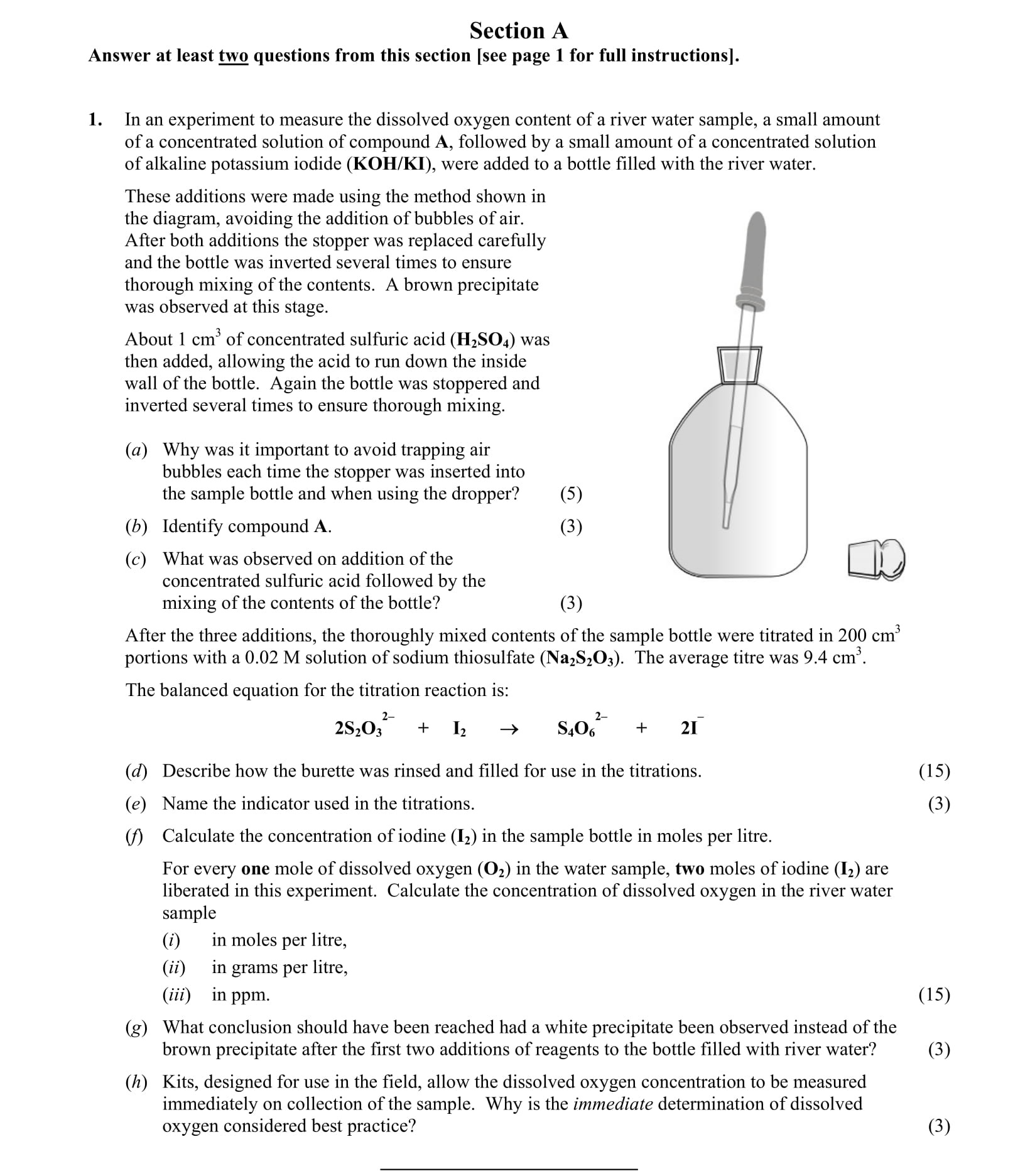 Leaving Cert Chemistry EXPERIMENTS: ALL: In an experiment to measure the