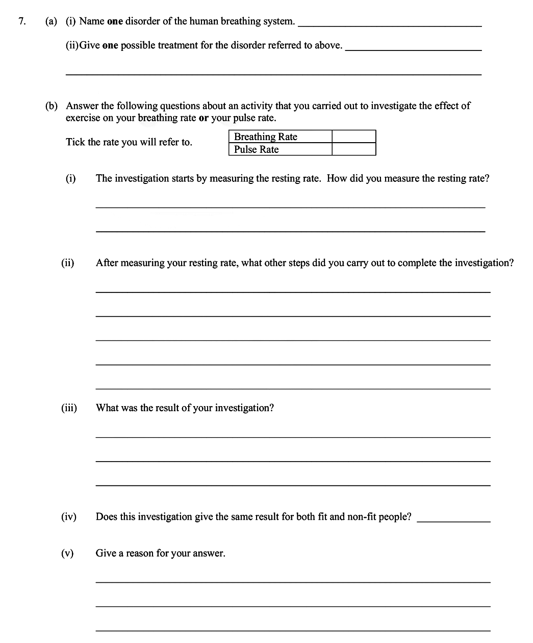 Leaving Cert Biology Breathing System: (a) Name one disorder of the hum