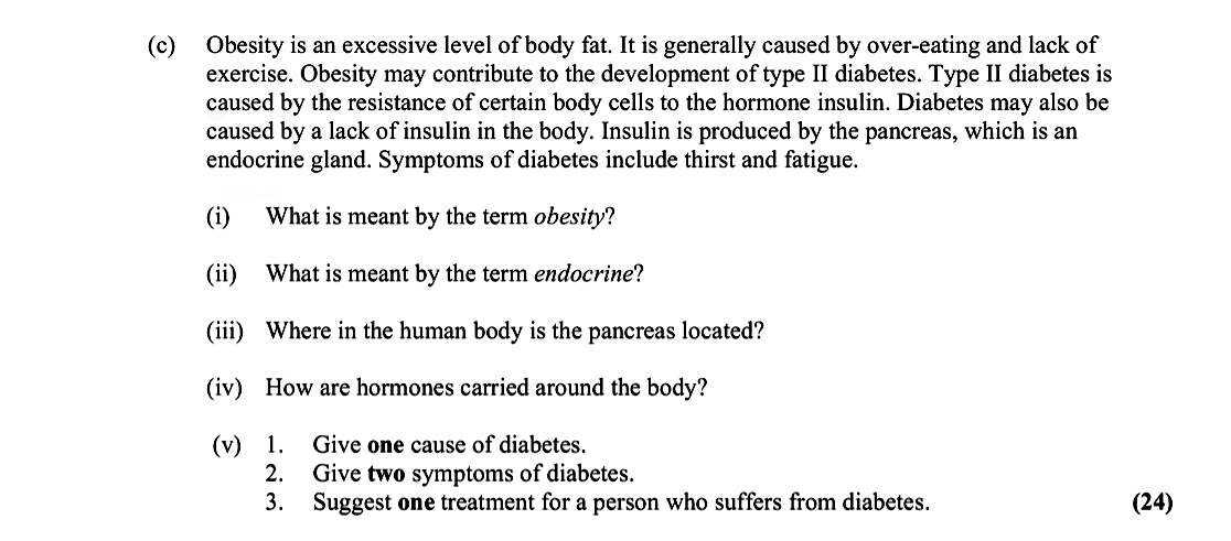 Leaving Cert Biology Hormonal System: Obesity is an excessive level of