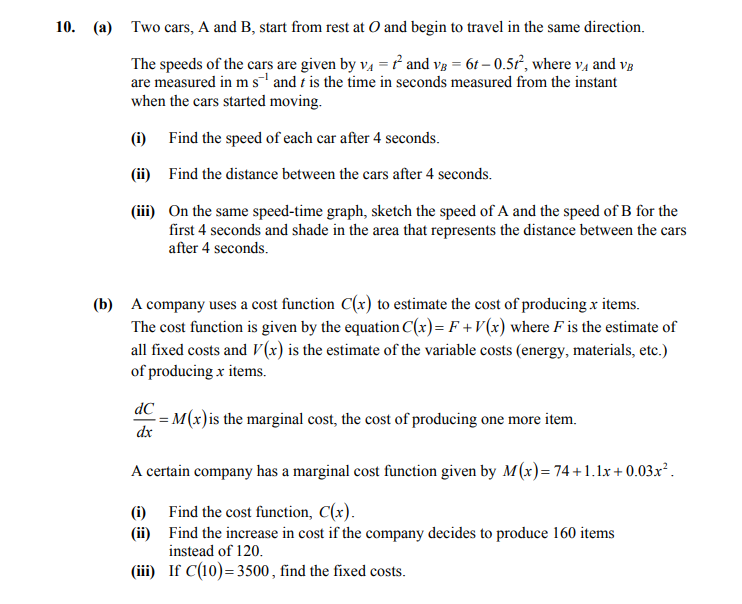 Leaving Cert Applied Maths Differential Equations: two cars, a and b ...