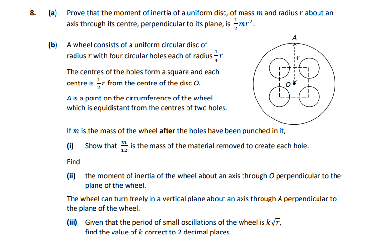 Leaving Cert Applied Maths Moments of Inertia: Prove that the moment of ...