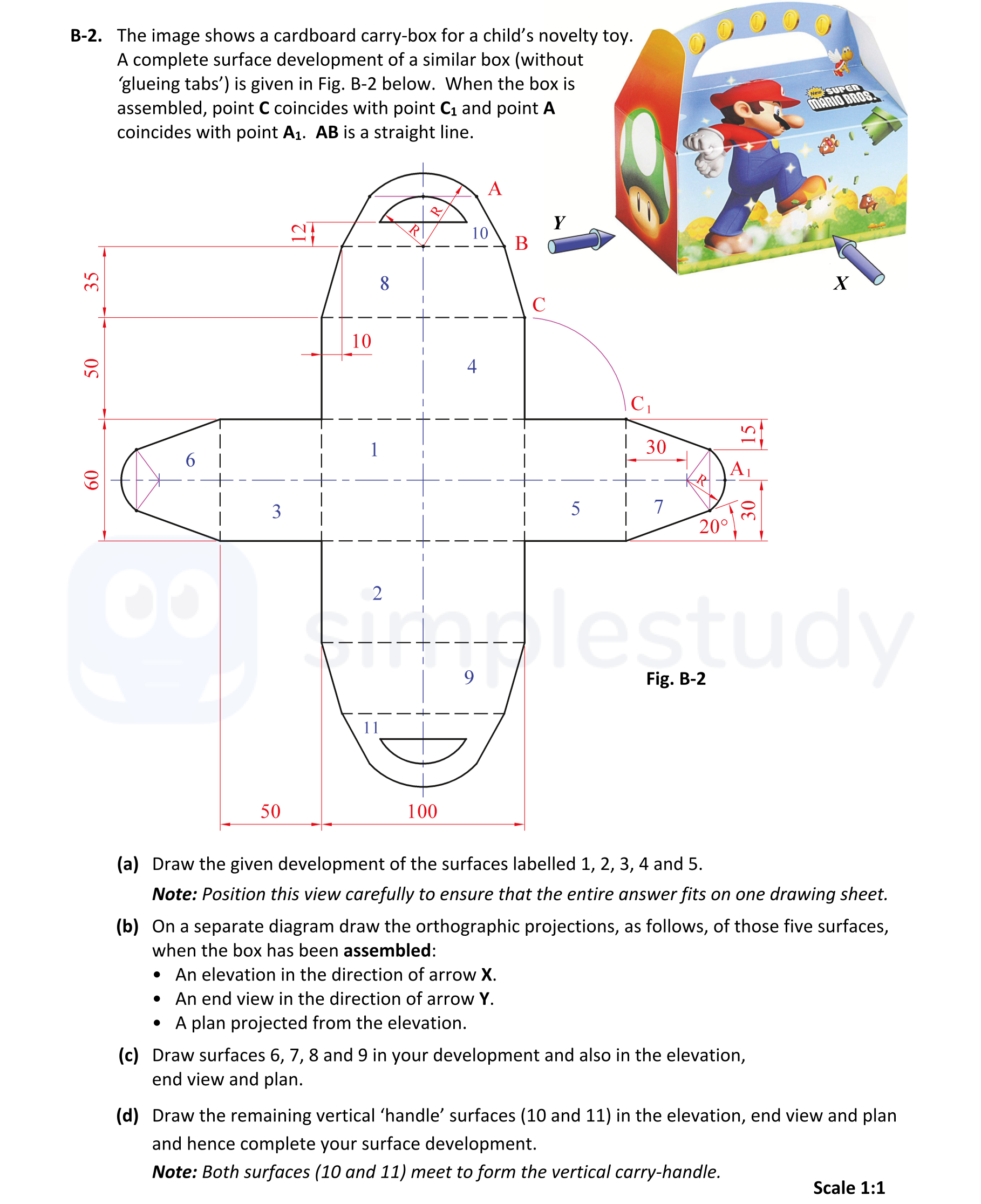 Leaving Cert DCG Orthographic and Auxiliary Projection: The image shows ...