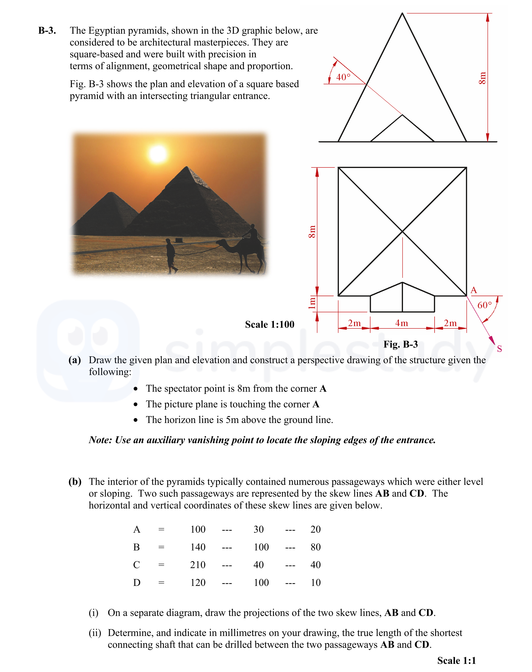 Leaving Cert DCG Perspective: Draw the given plan and elevatio