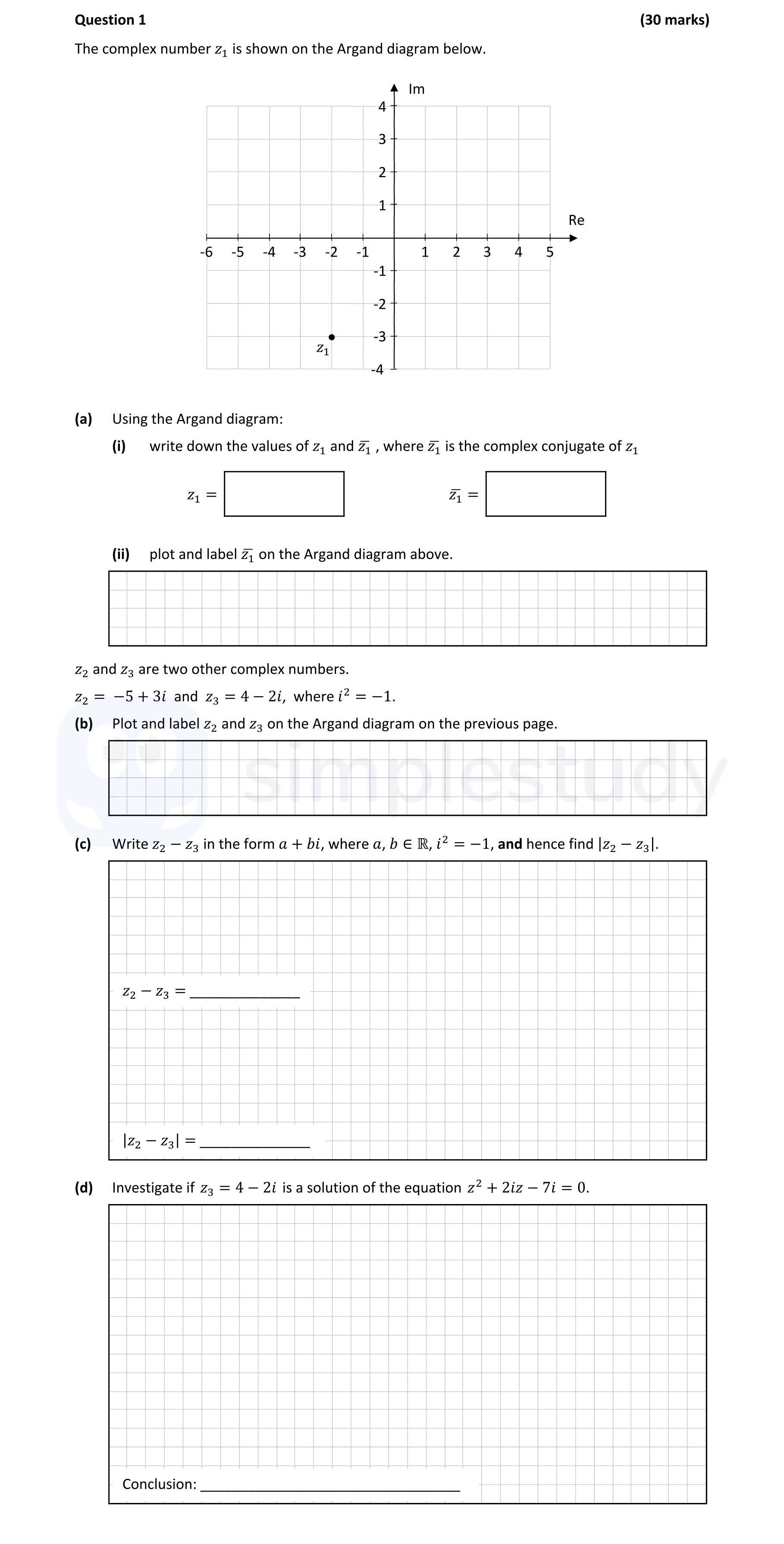 Leaving Cert Mathematics Complex Numbers: The complex number $z_1$ is show