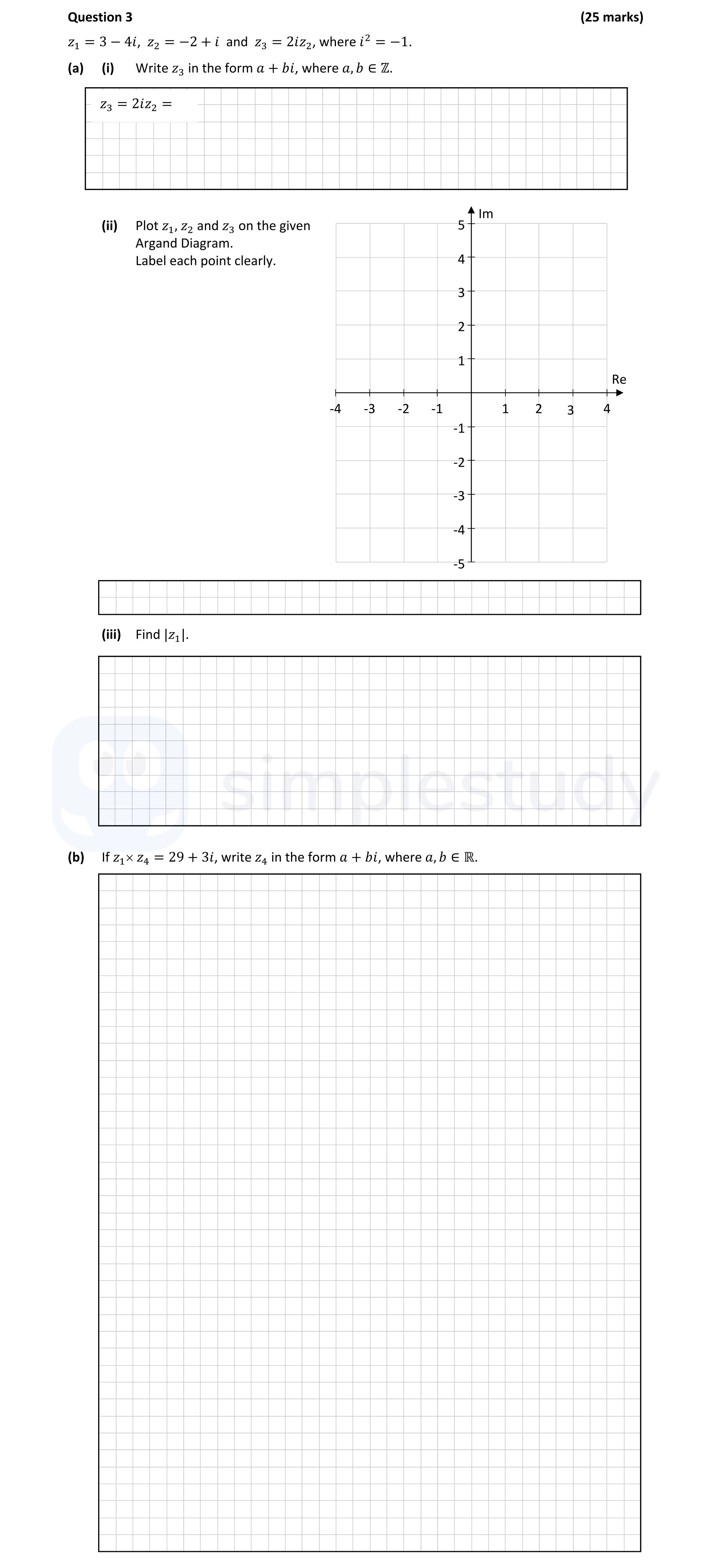 Leaving Cert Mathematics Complex Numbers: z_1 = 3 - 4i, z_2 = -2 + i ...