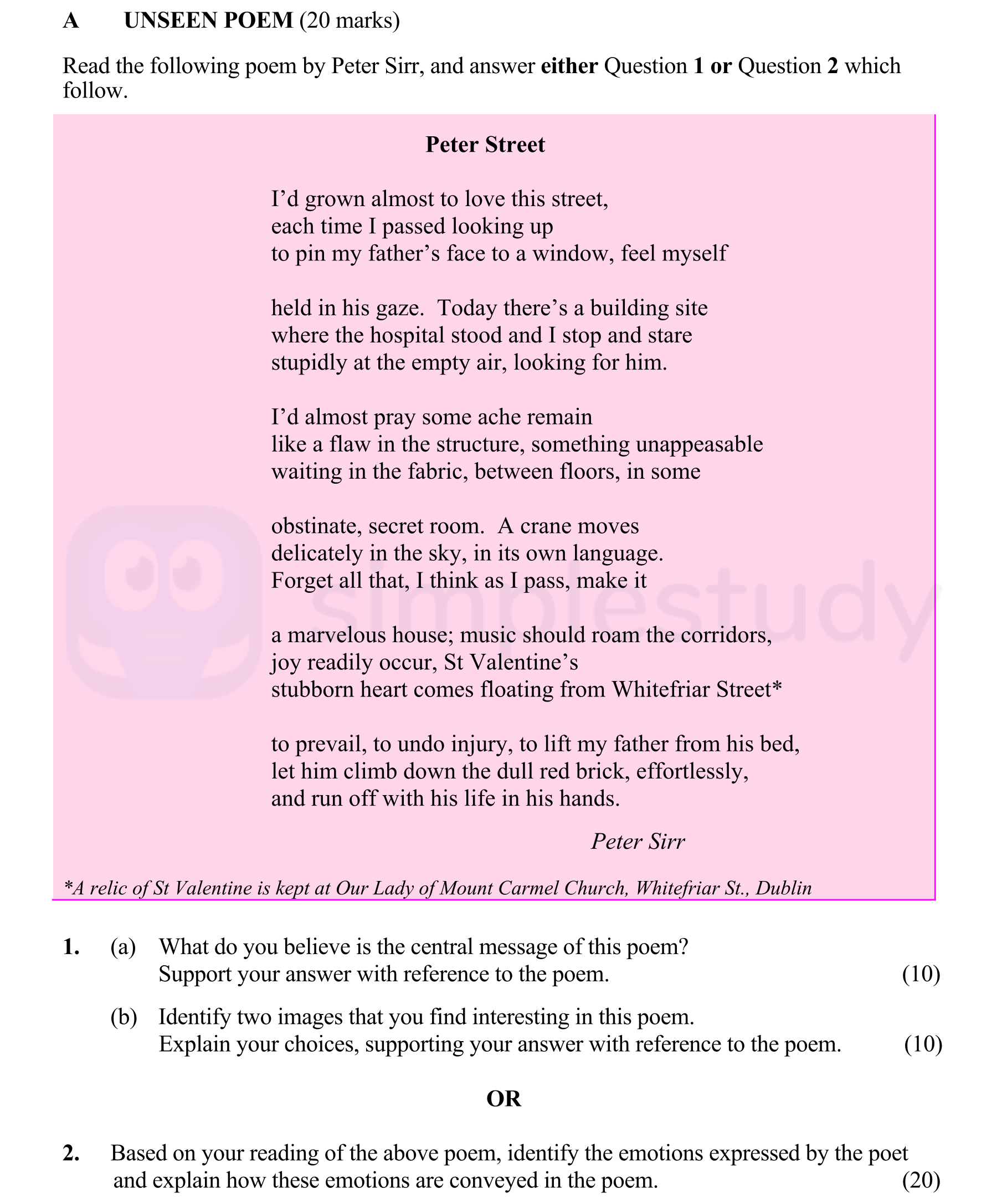 Leaving Cert English Unseen poetry: What do you believe is the centr