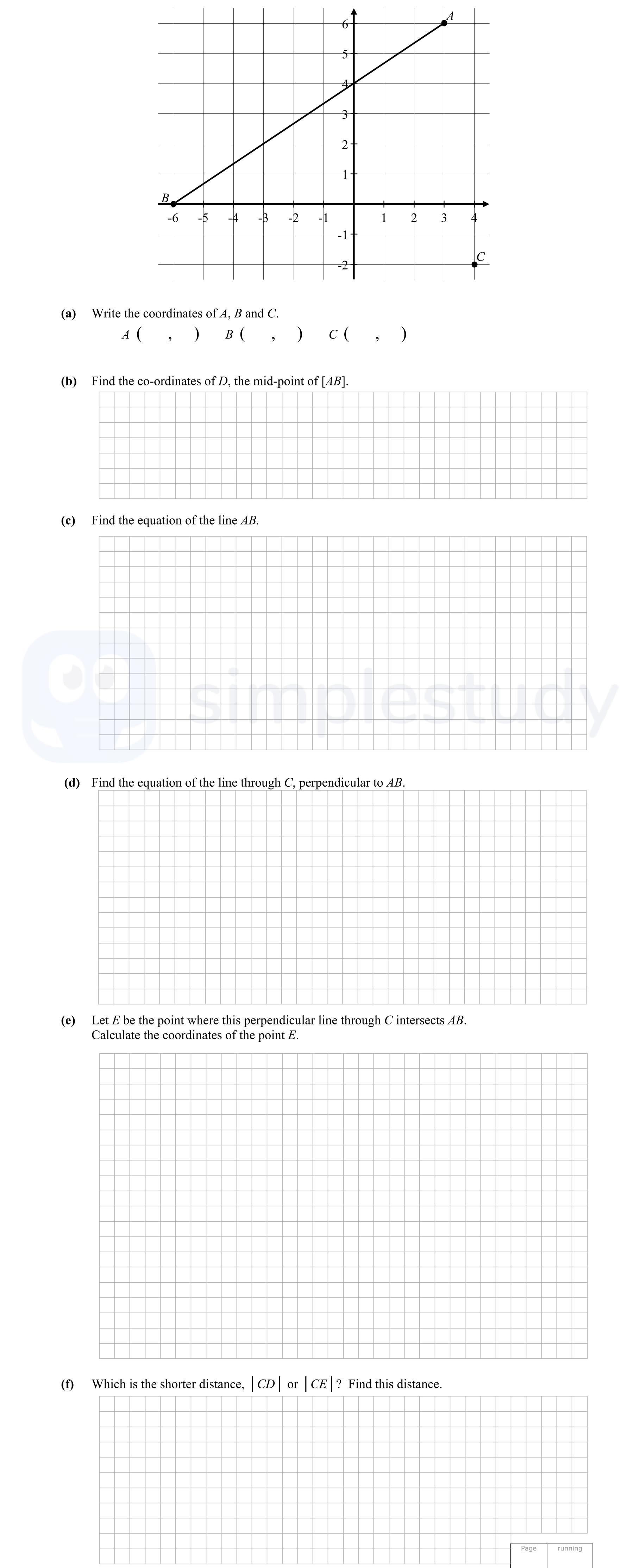 Junior Cycle Mathematics Co-Ordinate Geometry: Write the coordinates of ...