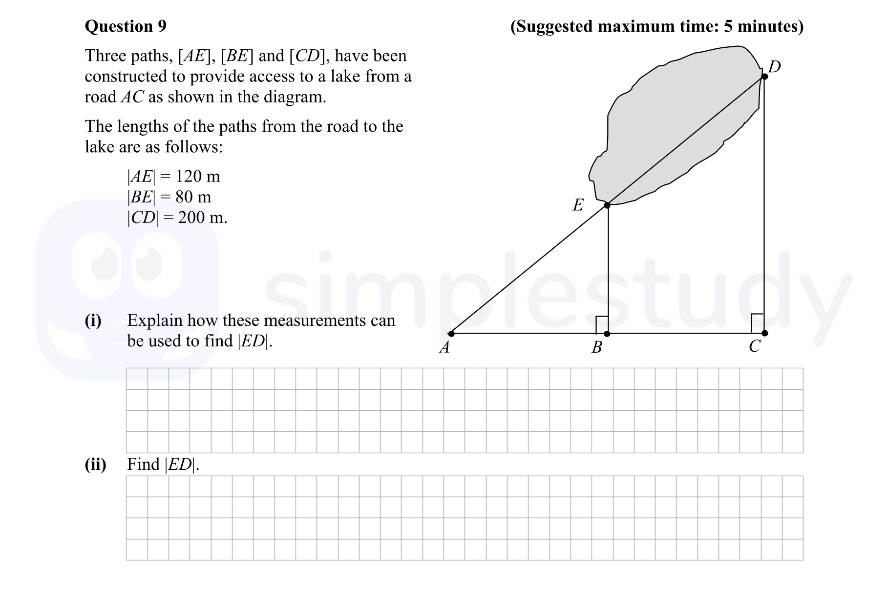Junior Cycle Mathematics Geometry: Three paths, $[AE]$, $[BE]$ and