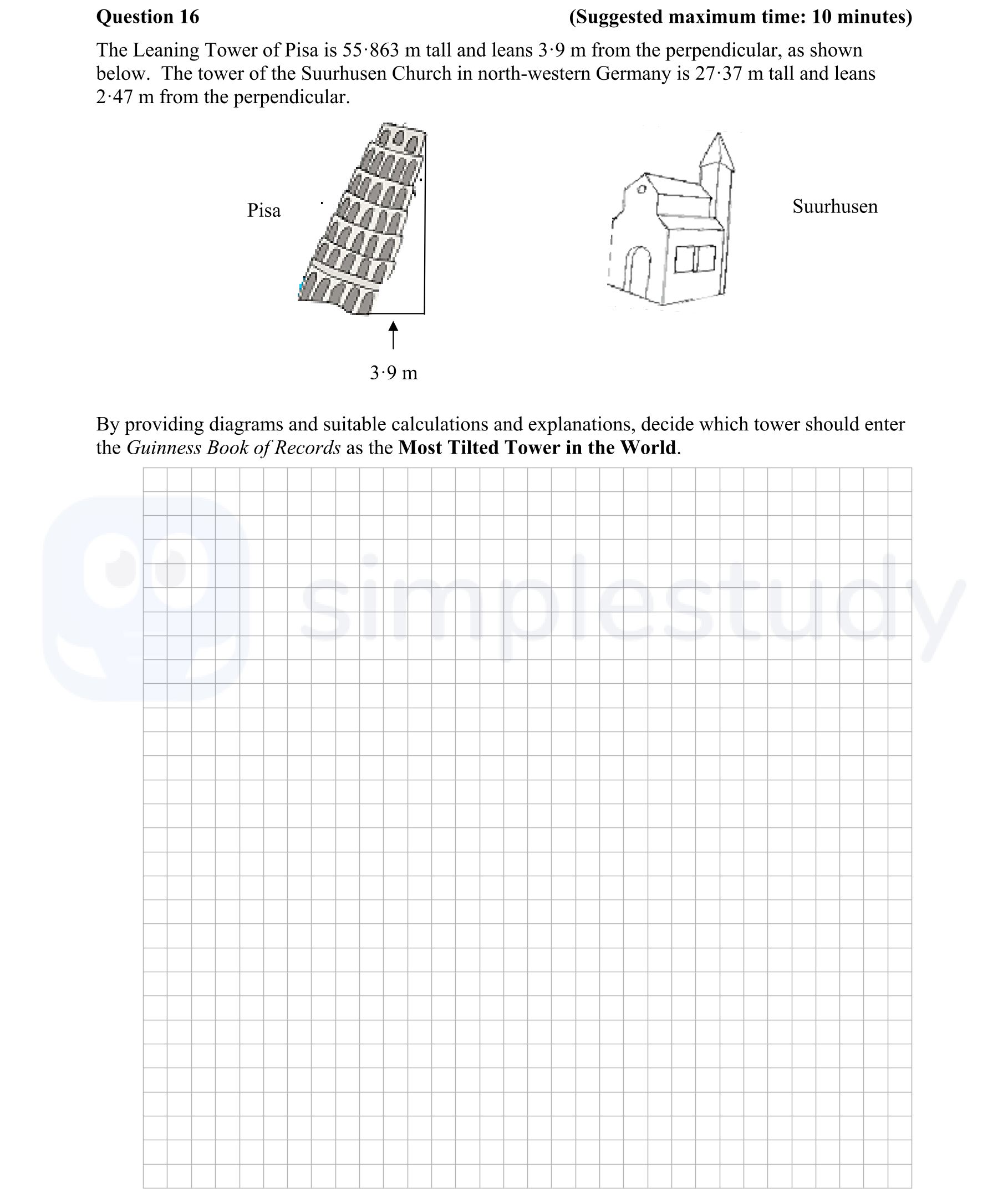 Junior Cycle Mathematics Trigonometry: The Leaning Tower of Pisa is 55.