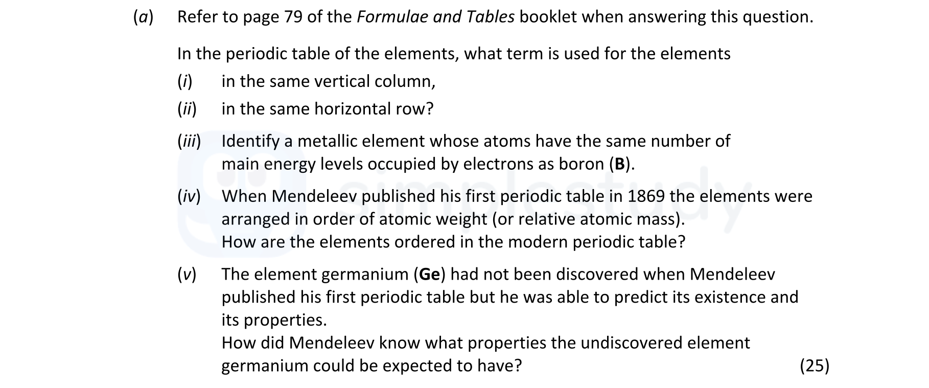 Leaving Cert Chemistry Periodic Table: Refer to page 79 of the Formulae