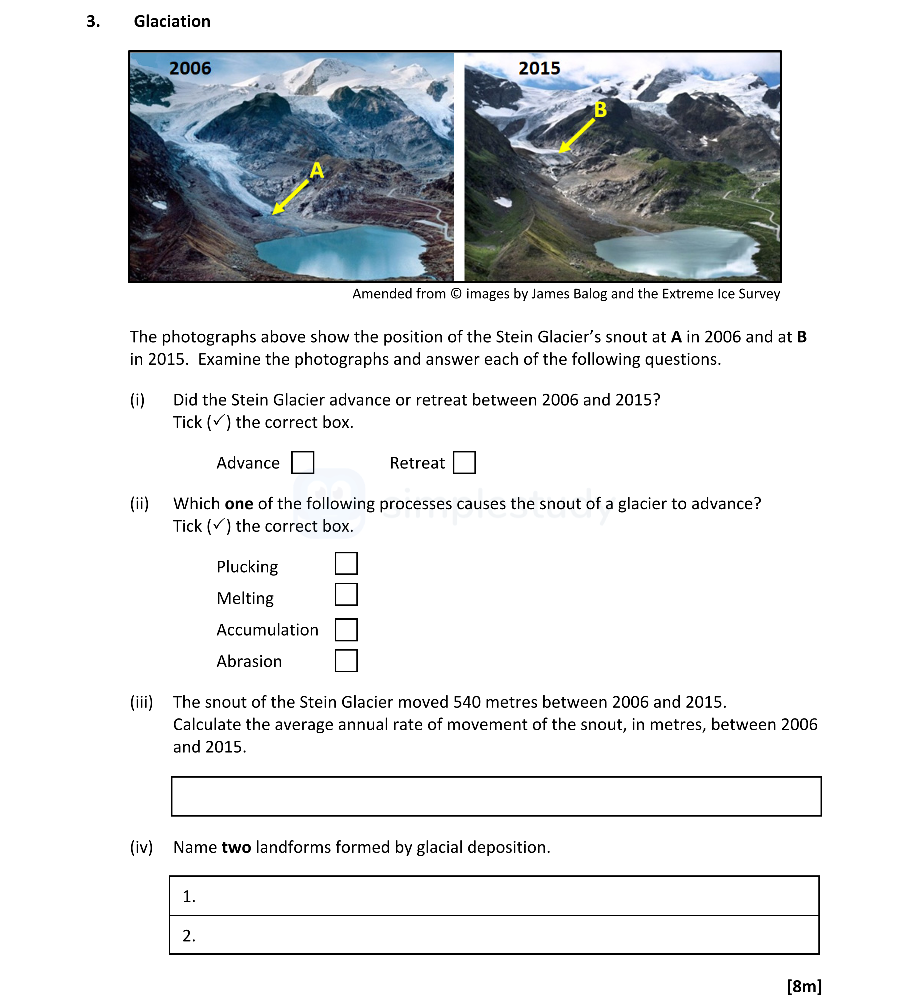 Leaving Cert Geography Glaciation: the photographs above show the position