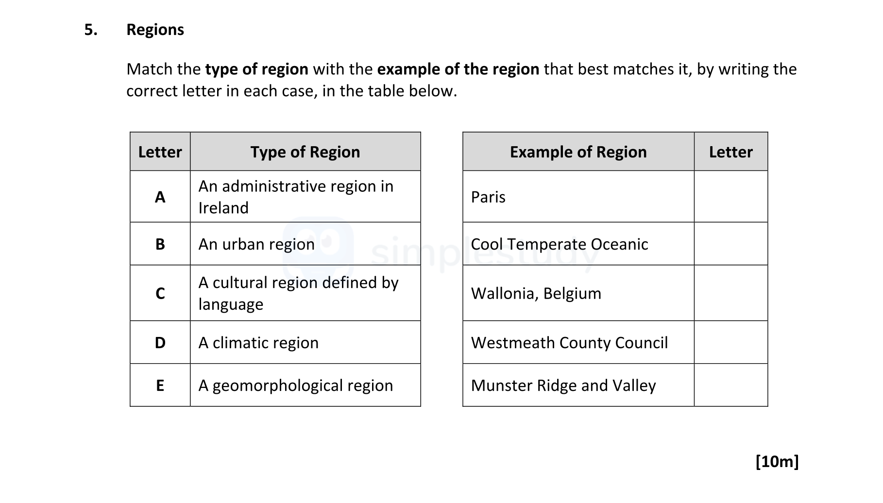 Leaving Cert Geography REGIONS - Continental: Regions Match the type of ...