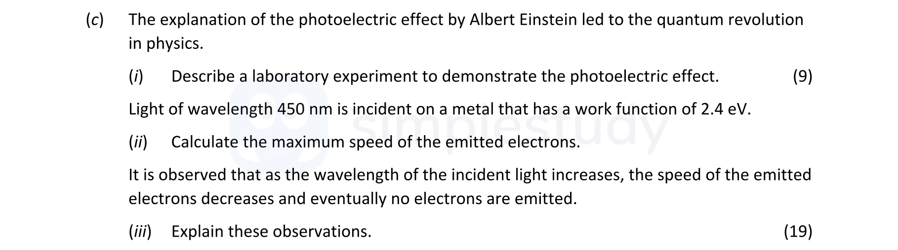 Leaving Cert Physics The Electron: The explanation of the photoelec