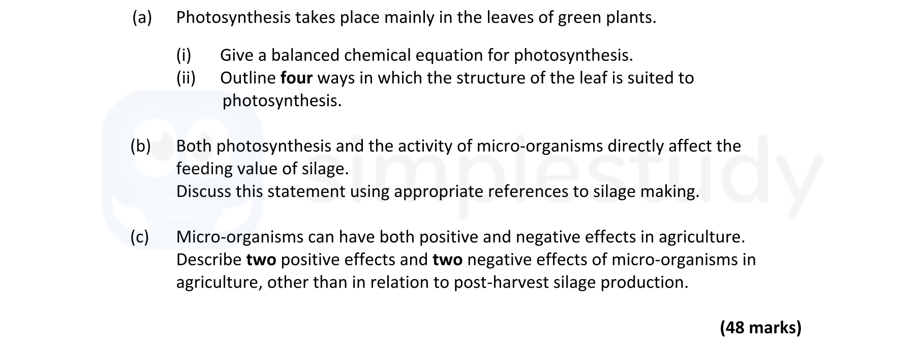 Leaving Cert Agricultural Science Plant Physiology: Photosynthesis ...
