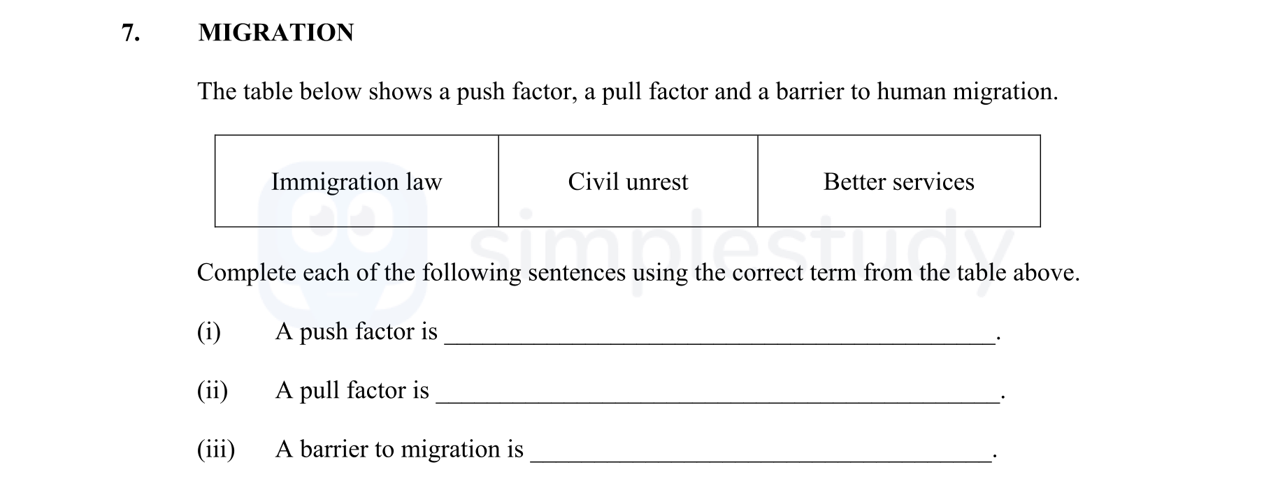 Junior Cycle Geography Population & Migration: MIGRATION The table ...