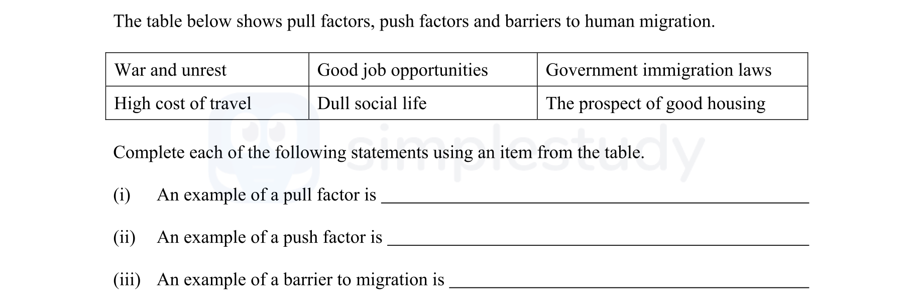 Junior Cycle Geography Population & Migration: The table below shows ...