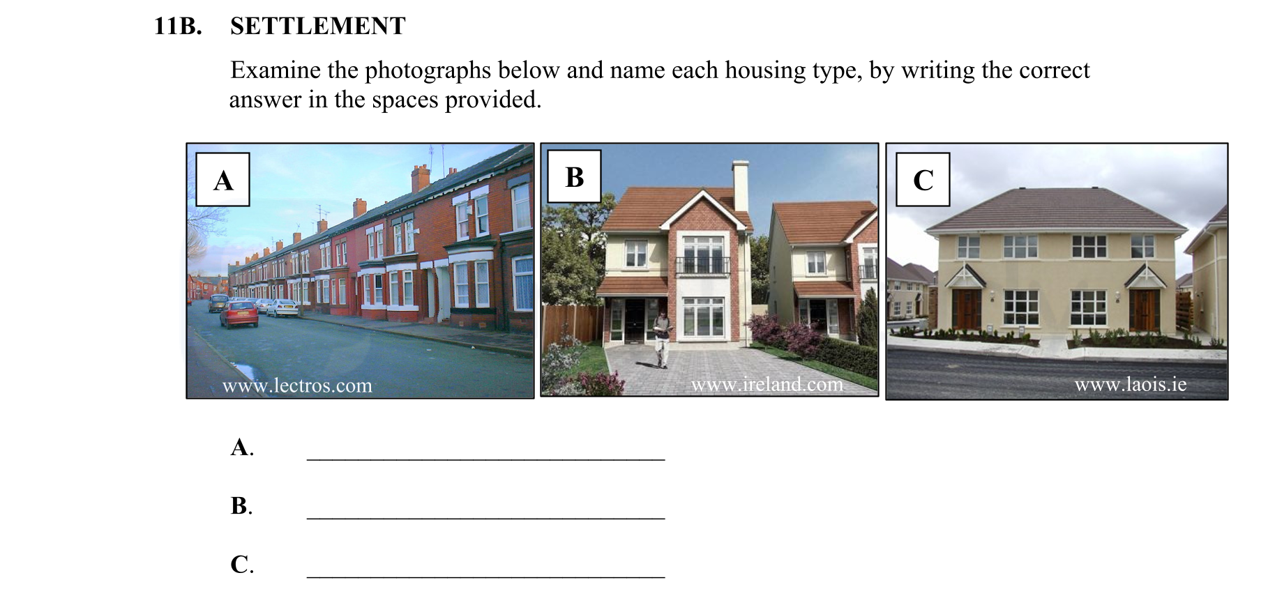 Junior Cycle Geography Settlement: Examine the photographs below an