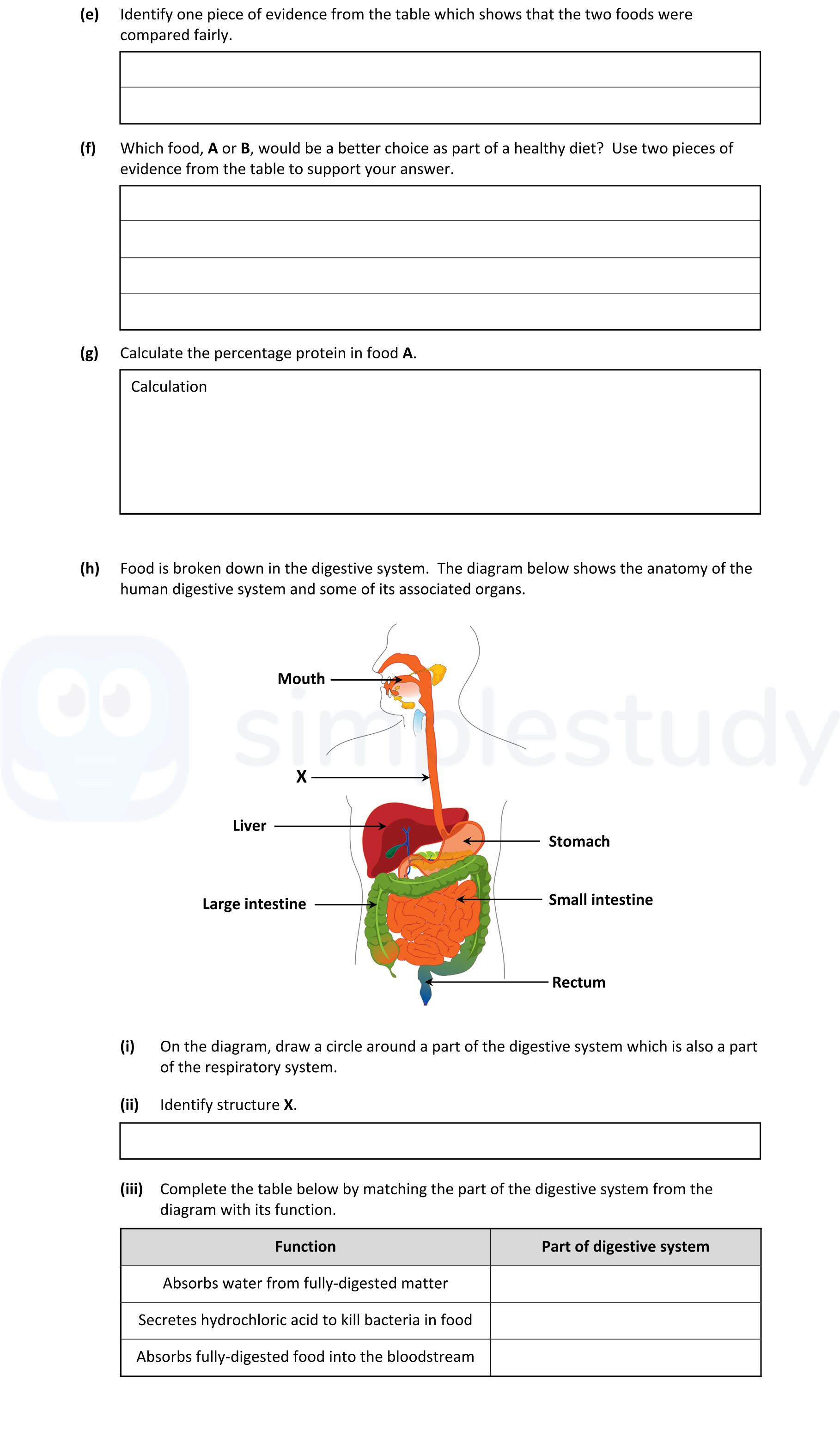 Junior Cycle Science Food & Human Health: Identify one piece of evidence f