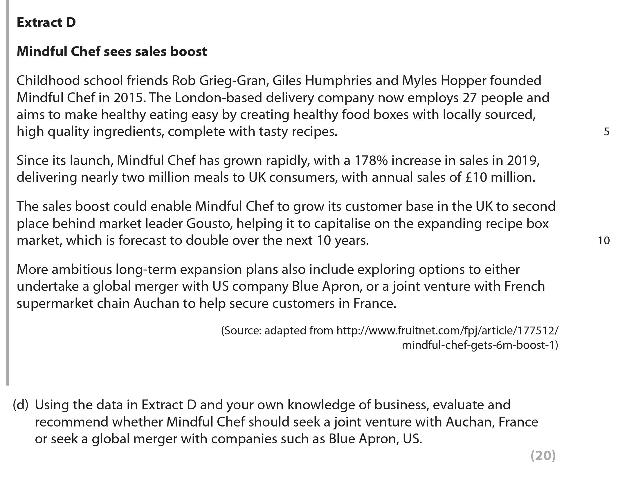 A-Level Edexcel Business Decision Making Techniques: Using the data in Extract D and