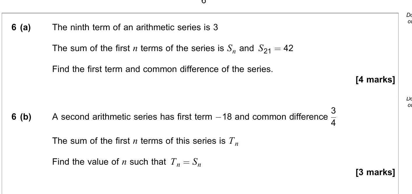 A-Level AQA Maths Mechanics Quantities, Units & Modelling: 6 (a) The ninth term of an arith