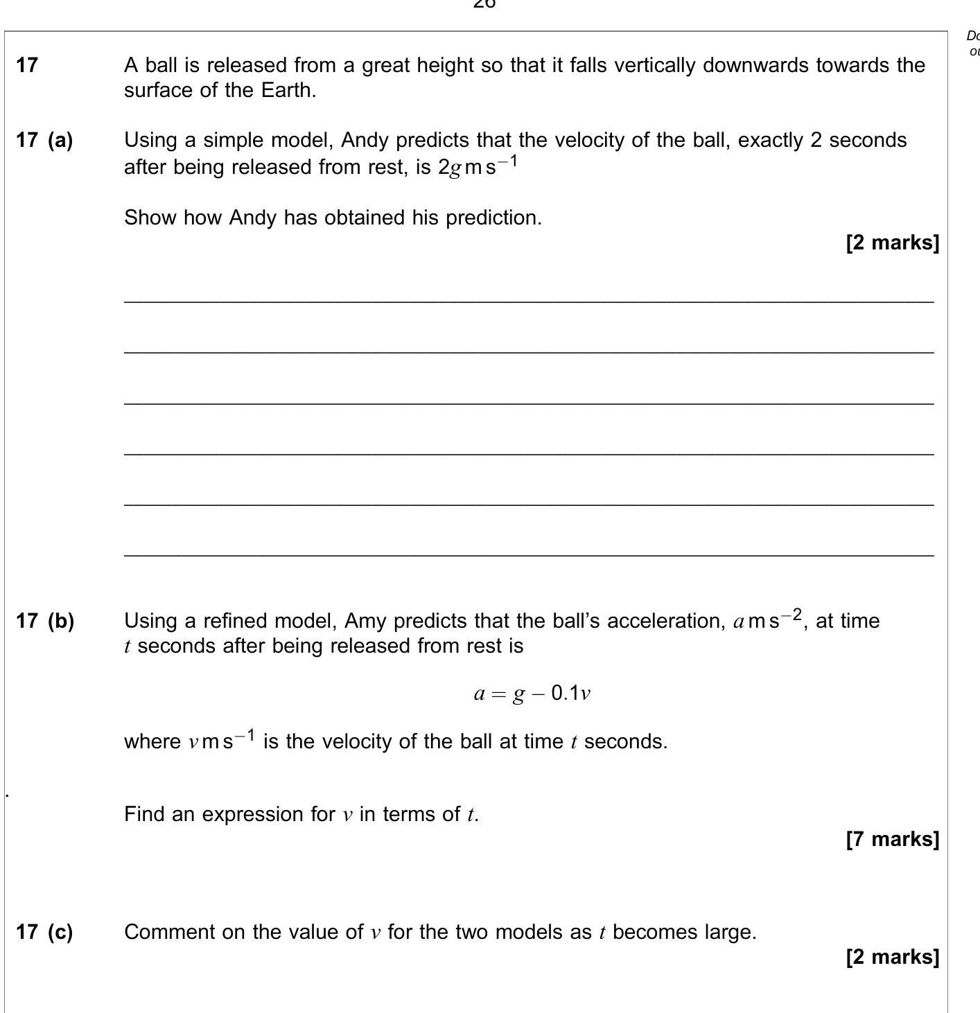 A-Level AQA Maths Mechanics Variable Acceleration - 1D: A ball is ...