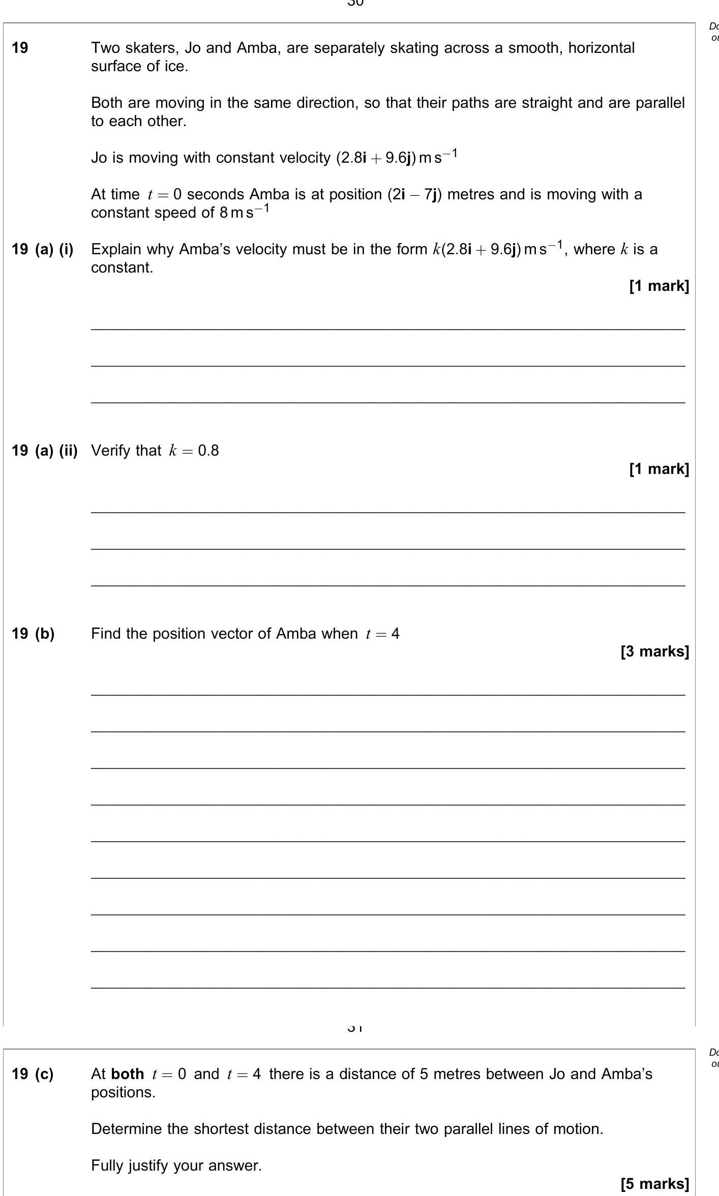 A-Level AQA Maths Mechanics 1.2 Working with Vectors: Two skaters, Jo ...