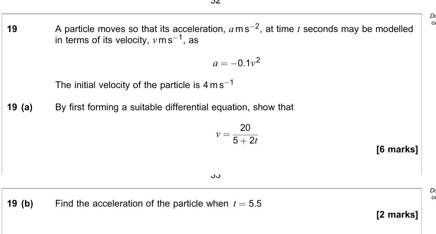 A-Level AQA Maths Mechanics Variable Acceleration - 1D: A particle moves so that its acc