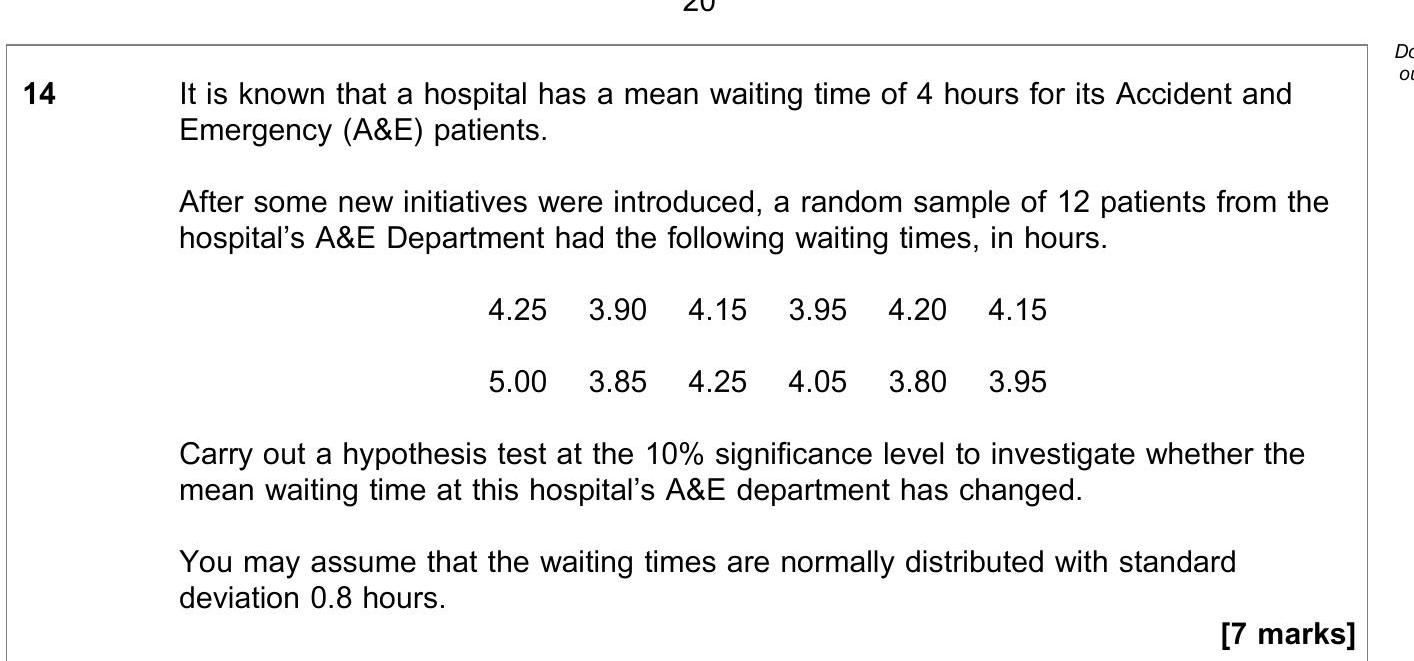 A-Level AQA Maths Mechanics Quantities, Units & Modelling: It is known that a hospital has