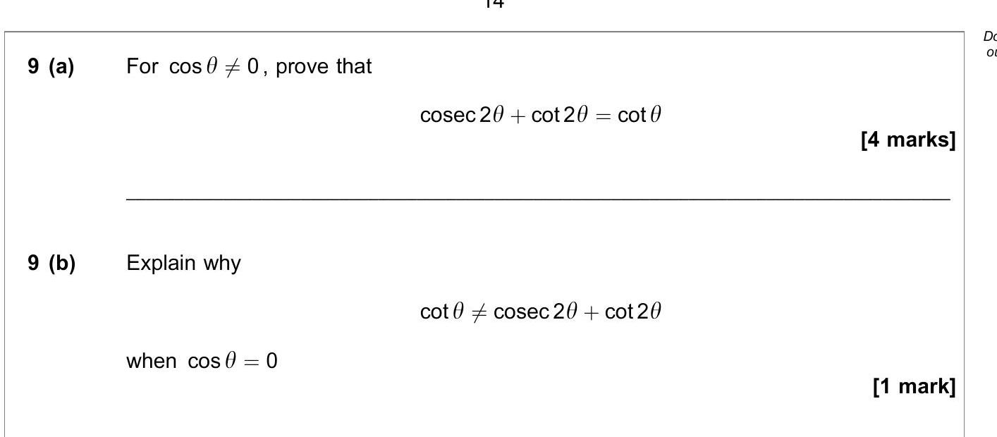 A-Level AQA Maths Mechanics 1.2 Working with Vectors: For cos θ ≠ 0, prove that cosec