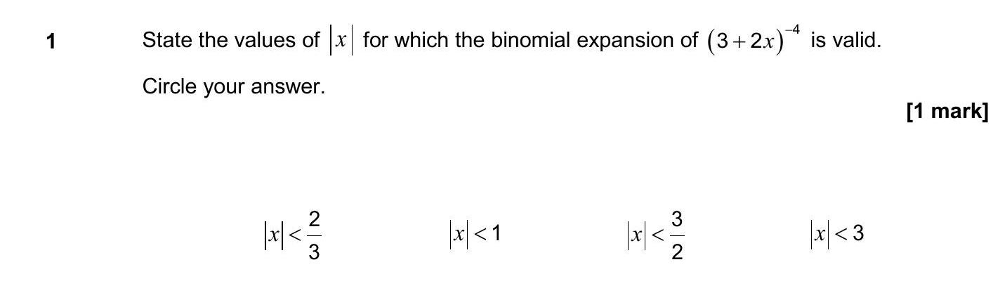 A-Level AQA Maths: Mechanics 1.1 Quantities, Units & Modelling: State the values of $|x|$ for wh