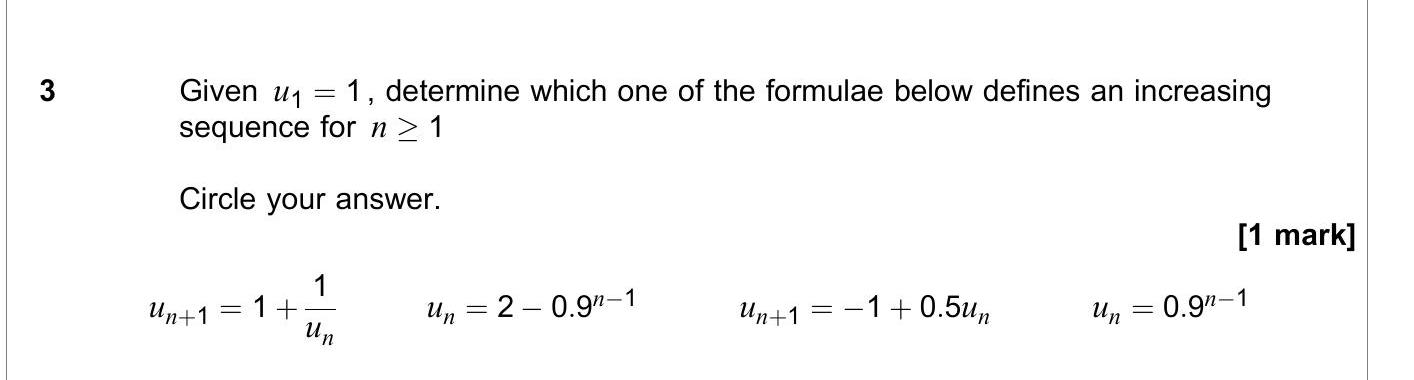A-Level AQA Maths Mechanics Quantities, Units & Modelling: Given $u_1 = 1$, determine which